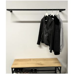 Garderobestang zwart metaal 150cm, Vierkante kledingroede